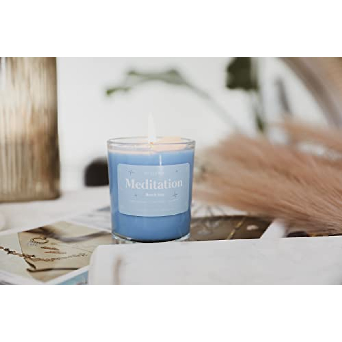 My Lumina Meditation Aromatherapy Candle w/Clear Quartz Crystal Inside, Beach Sage Relaxing Calming Positive Peace Energy, Soy Wax Blue Scented Candle for Home,Bath,Bathroom,Yoga,Self Care,Gift,Women
