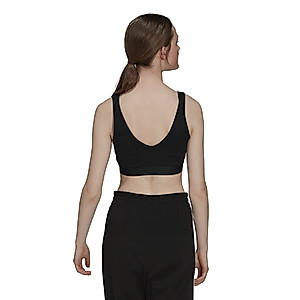 adidas Women's Essentials 3-Stripes Crop Top with Removable Pads, Black/White, Large