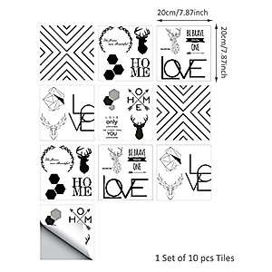 Tile Stickers Elk Black White Stick on Tiles Bathroom PVC Self Adhesive Wall Tiles Kitchen Stick on Wall Tiles Waterproof Peel and Stick Floor Tiles Self Adhesive Tiles for Walls (Size : 10x10x10 pcs