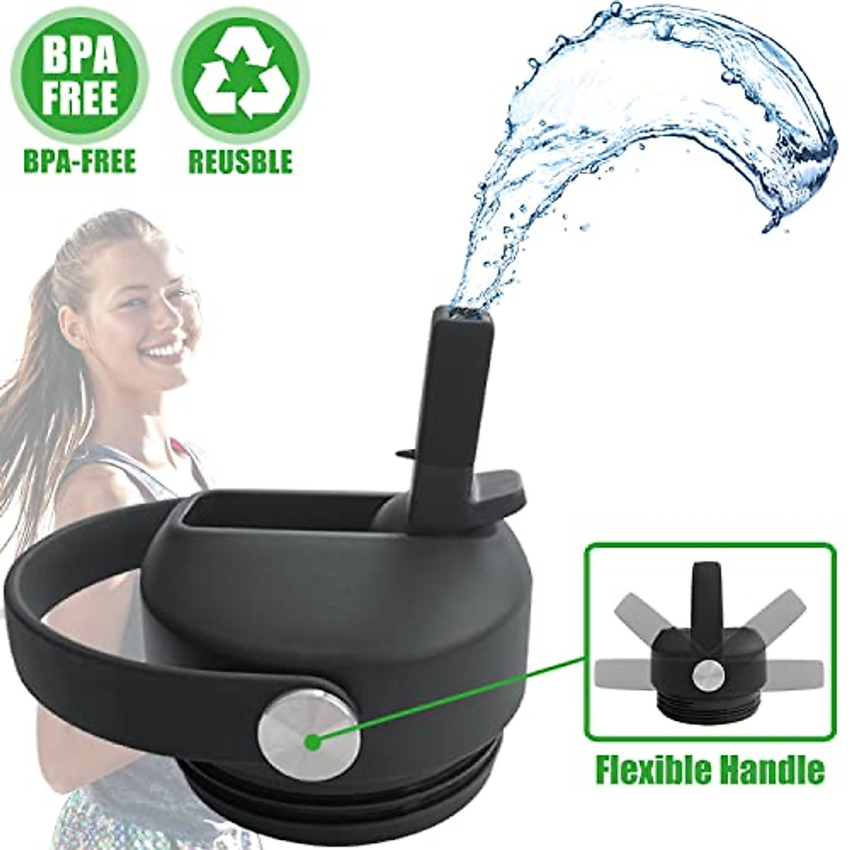 Straw Cap for Yeti Rambler Lid -12 18 26 36 64 oz Replacement, Flexible Handle for Yeti Straw Lid Replacement, Perfect for Yeti Accessories Lid and RTIC Water Bottle Top