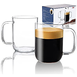 Aquach Glass Mugs 20 oz Set of 2, Extra Large Clear Glass Cup with Handle for Hot/Cold Coffee Tea Beverage, Thicker Quality for Safe Use Every Day