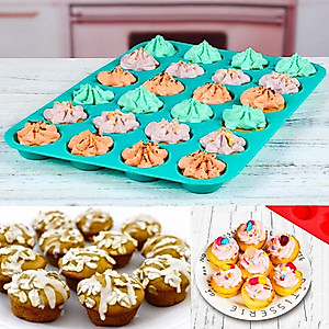 Mini Muffin &Cupcake Set, 24 Cups 2-Pieces, Nonstick Silicone Baking Pan, BPA Free and Dishwasher Safe, Great for Making Muffin Cakes, Tart, Bread (24 Cups Red,2 PCS)