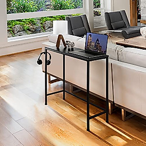 Black Console Table Narrow Modern Entryway Table Small Behind Couch Table Skinny Sofa Table Hallway Table with Hooks for Living Room Foyer Bedroom Corridor Office