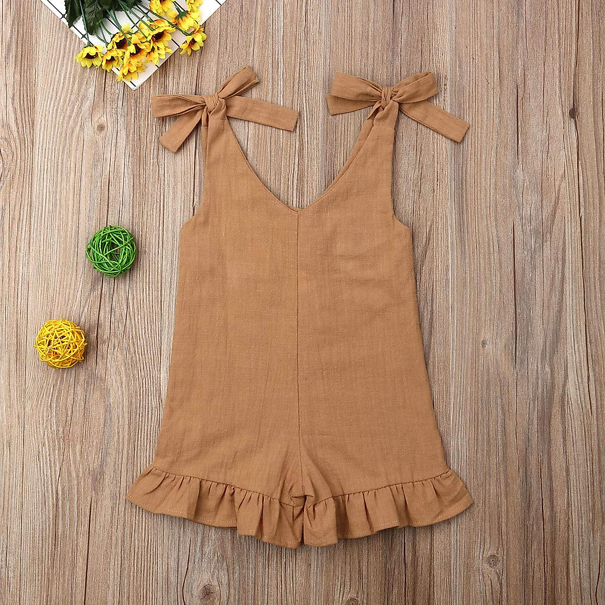 GOOCHEER Toddler Kids Baby Girl Summer Clothes Solid Strap Romper Bodysuit Jumpsuit Playsuit Overalls Outfit (Brown, 18-24 Months)