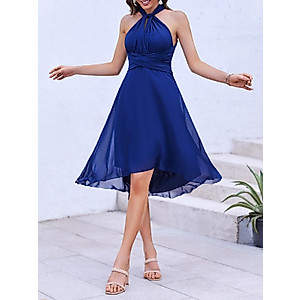 Galawaqe Womens Special Occasion Dresses Lady Sleeveless A Line Asymmetrical Chiffon Party Wedding Guest Dress Blue