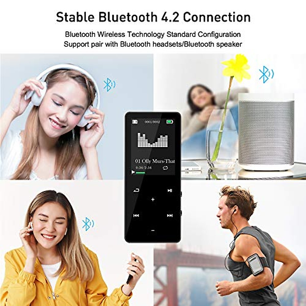 MP3 Player with Bluetooth 40GB Portable Music Player for Walking Running with Earphone Built-in Speaker for Walking Jogging Touch Buttons Design Support FM Radio Voice Recorder E-Book