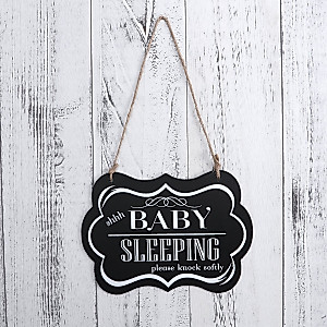 WINOMO Baby Sleeping Sign for Door "shhh BABY SLEEPING please knock softly" Funny Wooden shhh Baby Sleeping Sign for Front Door Bedroom Door