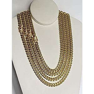 Miami Cuban Link Chain Choker Necklace CZ diamond Lock Real Solid 14K Gold Finish Stainless Steel, Cuban Choker, Cuban necklace, Gold Cuban Chain, 12mm Miami Cuban Link Chain (20)