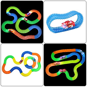 Save Unicorn Tracks Cars Replacement only, Toy Cars for Most Tracks Glow in The Dark, Car Track Accessories with 5 Flashing LED Lights, Compatible with Most Car Tracks for Girls Boys and Kids(4pack)
