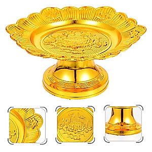 Veemoon 2Pcs Common Temple Offerings Bowl Multi- Food Trays Versatile Plates Plate Dessert Snack Dish for Buddha Altar Supplies Rituals Smudging Decor (Golden)