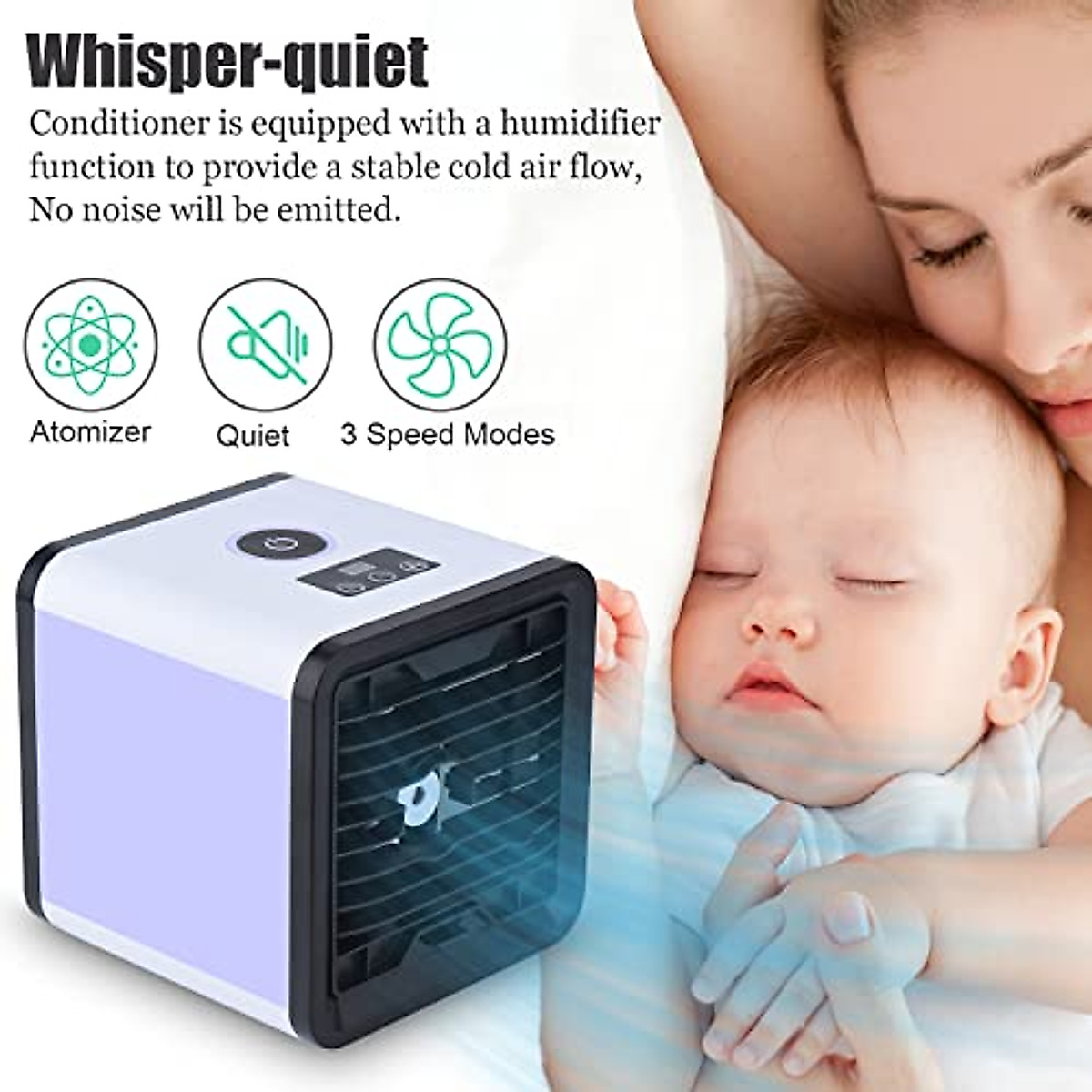 DEKBED Portable Air Conditioner, Mini AC Unit，small personal evaporating cooler, 3 speed 7 color LED lights, 4 in 1 person cooling fan touch screen, Home Room Office outdoor