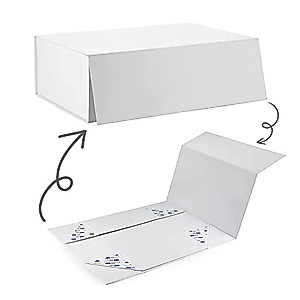 Gift Box with Lid Bridesmaid Proposal Box 14"*9"*4.5" Sturdy Storage Box Collapsible Mother's Day Valentine Gift Box with Magnetic Closure(Glossy White, Large(1 piece))