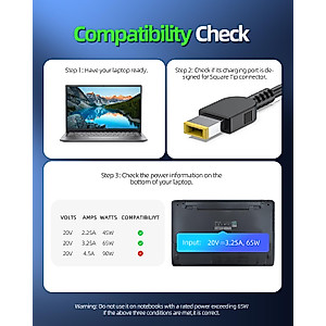 Charger Replacement for Lenovo ADLX45NCC2A ADLX45NDC3A ADLX45DLC3A ADLX45DLC2A ADLX65SDC2A ADLX45NLC3A ADLX65NDC2A ADLX65NCC2A ADLX45NLC2A Model Laptop, (Safety Certified by UL), Square Tip, 65W, 45W
