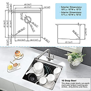 19 Inch Stainless Steel Undermount Bar Sink-VASOYO 19x18 Wet Bar Sink Undermount Kitchen Sink Workstation Outdoor Rv Sink 16 Gauge Stainless Steel Small Single Bowl Undermount Sink with Cutting Board