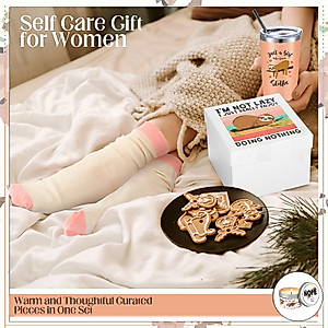 Ziliny 7 Pcs Sending Sunshine Gift Basket for Women Care Package Birthday Gift Box Sympathy Gift Baskets Thank You Gift Box with Inspirational Candle Blanket for Women Mom Sister Gift (Sloth)