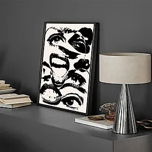 ZARTMYY 70s retro Black and White Wall Art, Hippie Quirky abstractCanvas Prints,Weird Eyes and Mouths funky Aesthetic Poster，Neutral Preppy Wall Art Eclectic Apartment Decor Pictures Unframed