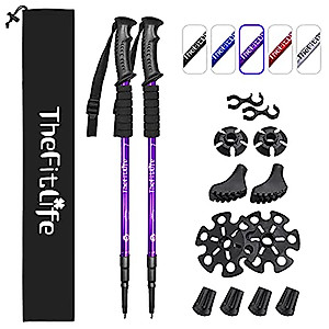 TheFitLife Trekking Poles - 2 Packs with Antishock and Quick Lock, Telescopic, Ultralight - For Hiking, Camping, Trekking