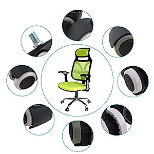 2 Inch Floor Protecting Rubber Office Chair Caster Wheels Twin Wheel fit to metric screws M8 x 13 mm, Chinese standard chairs Threaded Stem Brake Swivel Casters Contains 1 Easy Tools (Black & Gray)