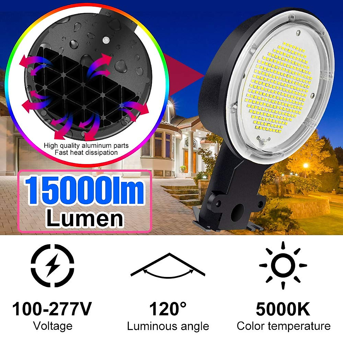 Area Lights for Outdoor Dusk to Dawn，100W LED Barn Light ，15000 Lumens，Wall lamp 5000K Daylight，Yard Lights Outdoor Waterproof IP65 ，Street Light Sensor，100-277V，Security Floodlight，5-Year Warranty