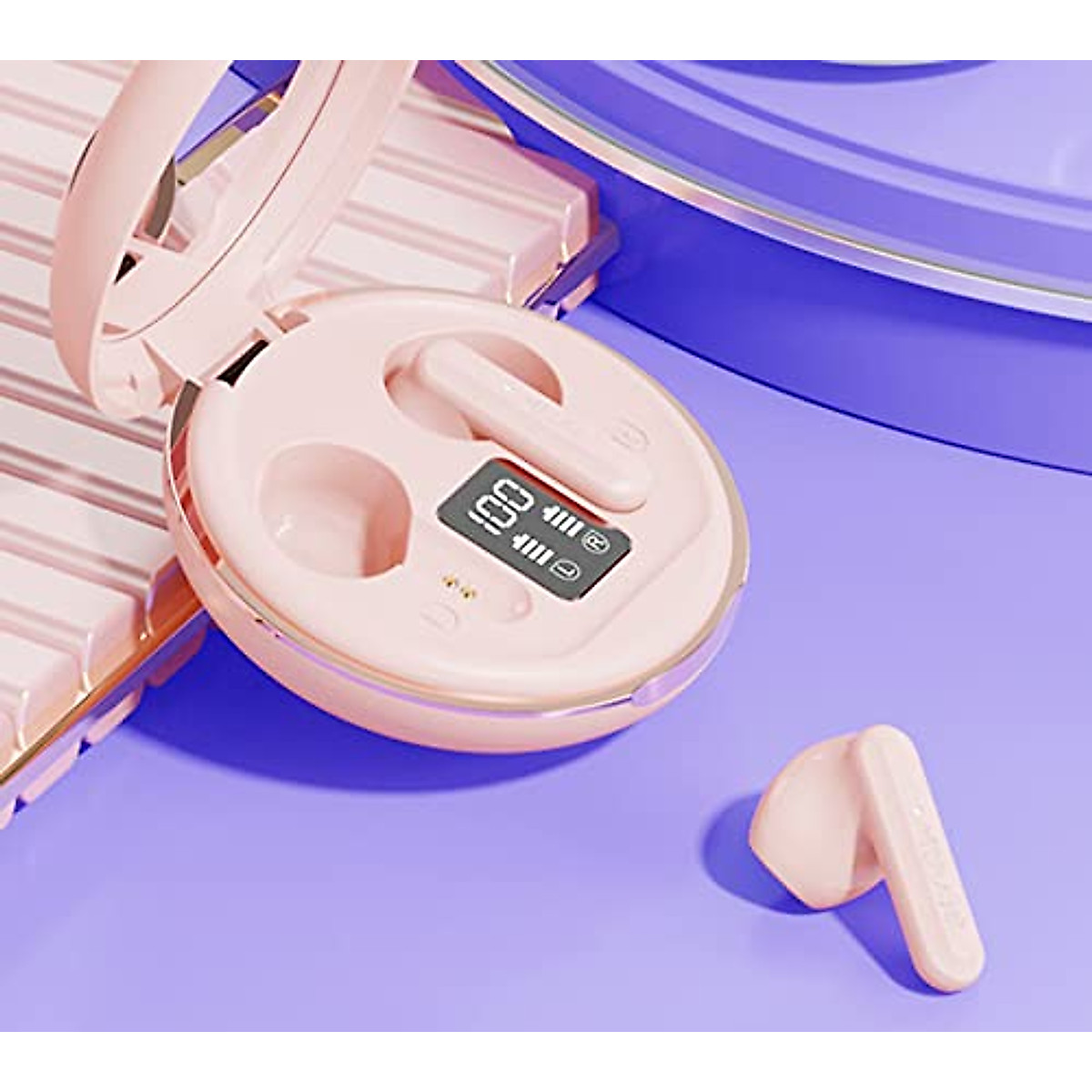 Olyre Wireless Earbuds for Girls, Bluetooth Earbuds with Make-up Mirror, LED Display, Bluetooth V5.3, Waterproof Bluetooth Earphones in-Ear Headphones for Travel Workout Running Jogging (Pink)