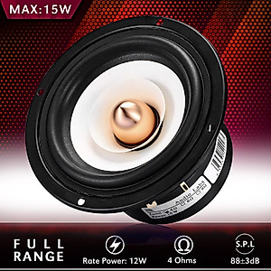 Facmogu 4 Inch Bullet Tweeter Full Range Speaker 4 Ohm, 5~15 Watt HiFi Tweeter Midrange Bass Integrated for Vocals Home Stereo Surround Sound Theater, 61Hz-18.5KHz Frequency Response 88dB