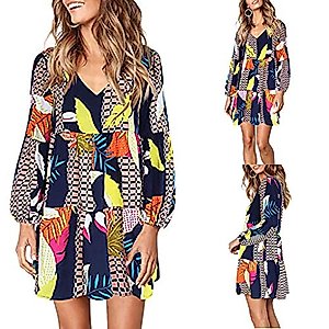 UQRZAU Winter Dress for Women, Fashion Dresses Long Sleeve Midi Maple Leaf Printed Swing Loose Comfy Casual Dress Formal Gowns and Evening Dresses Black Plus Size Dresses Short (XXL, Black)