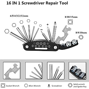 Bike Tire Repair Tool Kit, Frame Front Beam Bag & Mini Bike Pump & 16 In 1 Multi-Function, Bike Tire Lever & Suitable for Presta and Schrader Non-adhesive Puncture Repair Kit , for Road Mountain BMX