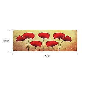 Libaoge Kitchen Mat Rug 1 PCS Red Flowers Under Sunset Runner Rug Anti-Fatigue Comfort Memory Foam Standing Mat Non-Slip Floor Door Mat for Bathroom Bedroom 20x47in