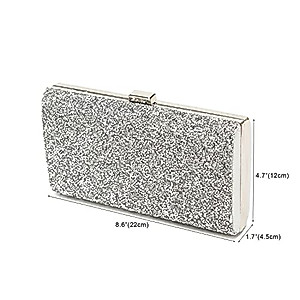 Leanoria Glitter Crystal Evening Clutch Handbag Bling Rhinestone Bag for Wedding Cocktail Party Small Chain Crossbody Purse (Silver)