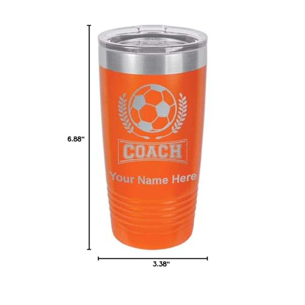 LaserGram 20oz Vacuum Insulated Tumbler Mug, Soccer Coach, Personalized Engraving Included (Orange)