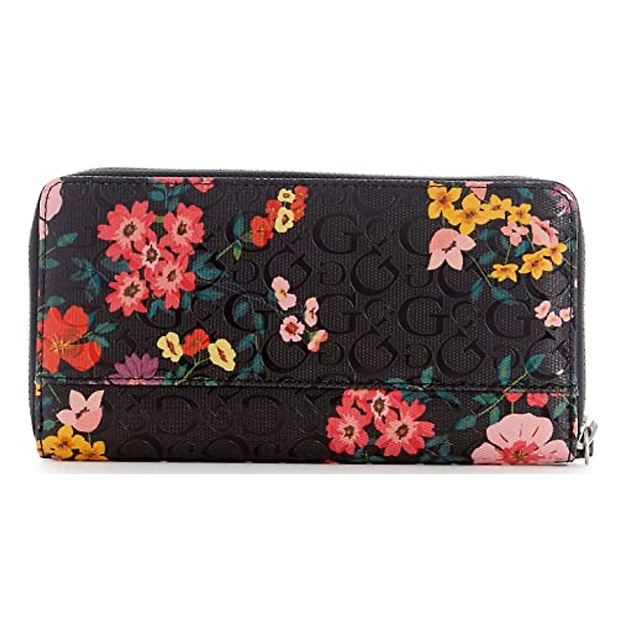 GUESS Factory Women's Logo Embossed Floral Print Zip Around Wallet Clutch Bag - Black Multi