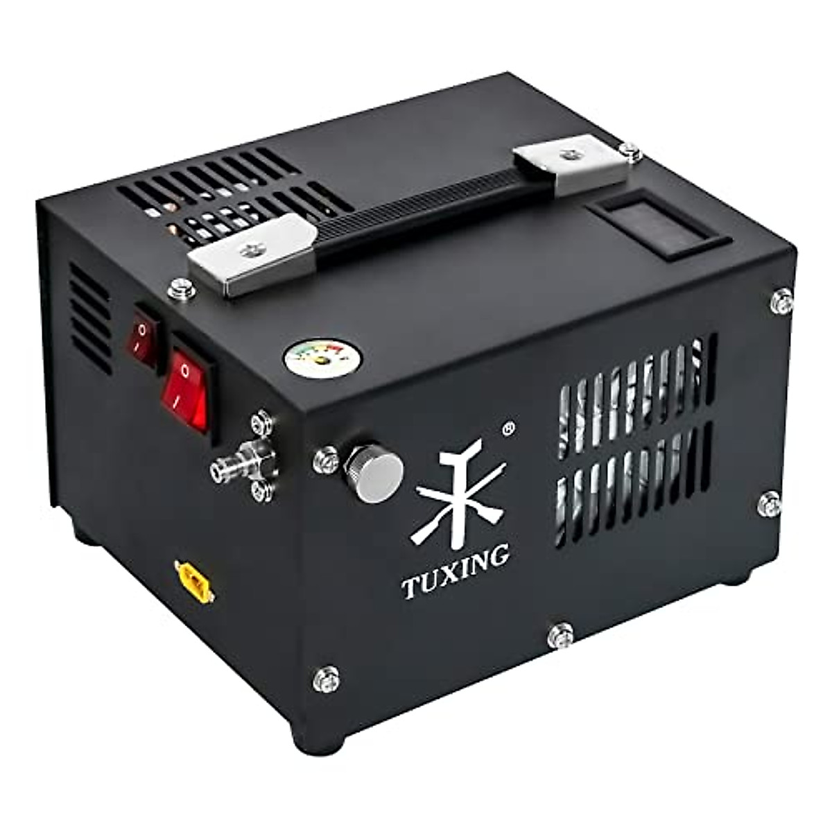 TUXING Pcp Air Compressor,4500Psi 30Mpa 300Bar,Oil/Water-Free,Powered by Car 12V DC or Home 110V AC with Converter (Included),Pump for PCP Air Rifles and Airguns (TXES061)