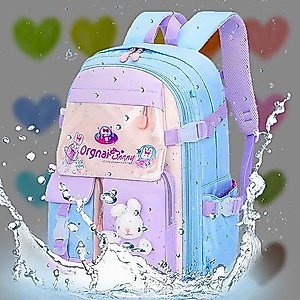 Dorlubel Girls Backpack Elementary School Bunny Backpack for girls Kindergarten Preschool Bookbag With Tote Bag (Blue Bunny Set)
