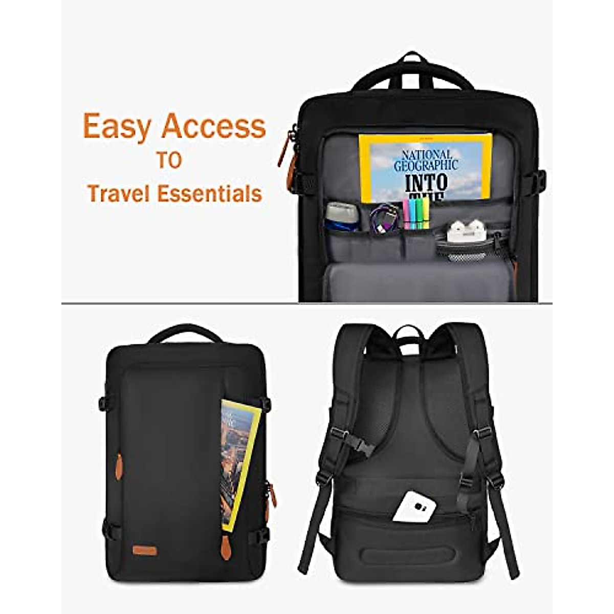 Carry on Backpack with DIY Divider, 45L Travel Backpack Airline Approved for Men, Underseat Luggage Suitcase Daypack Overnight Weekender Bags for Flight Personal Item, Gifts for Travelers Women, Black