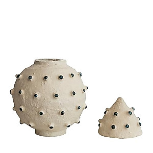 Creative Co-Op Organically Shaped Paper Mache Container with Lid and Marble Dot Design, Ivory Décor