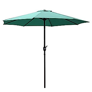 KAHOO Outdoor Patio Umbrella, 9FT Large Size Table Umbrella with Crank Handle & Sturdy Ribs, Summer Market Umbrella for Garden, Pool, Beach, and Lawn, Green