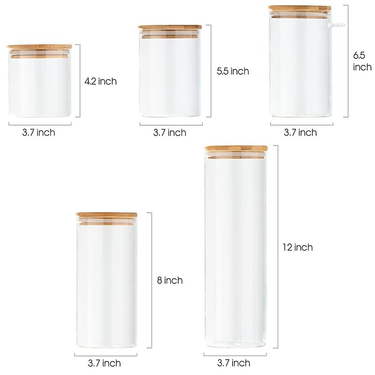 ERISED Glass Jars Set of 5 Food Storage Containers Airtight Food Jars with Bamboo Wooden Lids and Spoon Kitchen Canisters for Candy,Cookie,Rice,Sugar,Flour,Pasta