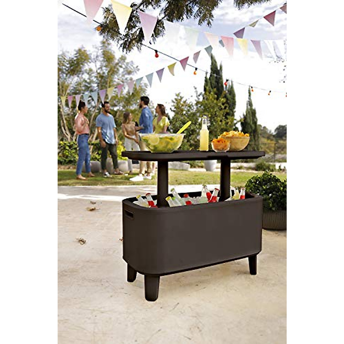 Keter Breeze Bar Outdoor Patio Furniture and Hot Tub Side Table with 17 Gallon Beer and Wine Cooler, Espresso Brown