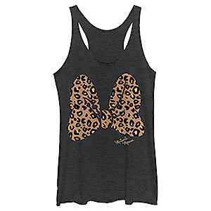 Disney Women's Characters Animal Print Bow Tri-Blend Racerback Layering Tank, Black Heather, Small