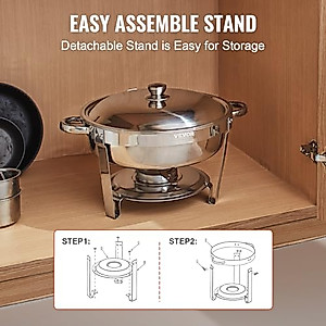 VEVOR Chafing Dish Buffet Set, 6 Qt 4 Pack, Stainless Steel Chafer with Full Size Pan, Round Catering Warmer Server with Lid Water Pan Stand Fuel Holder Cover Holder Spoon, for at Least 6 People Each