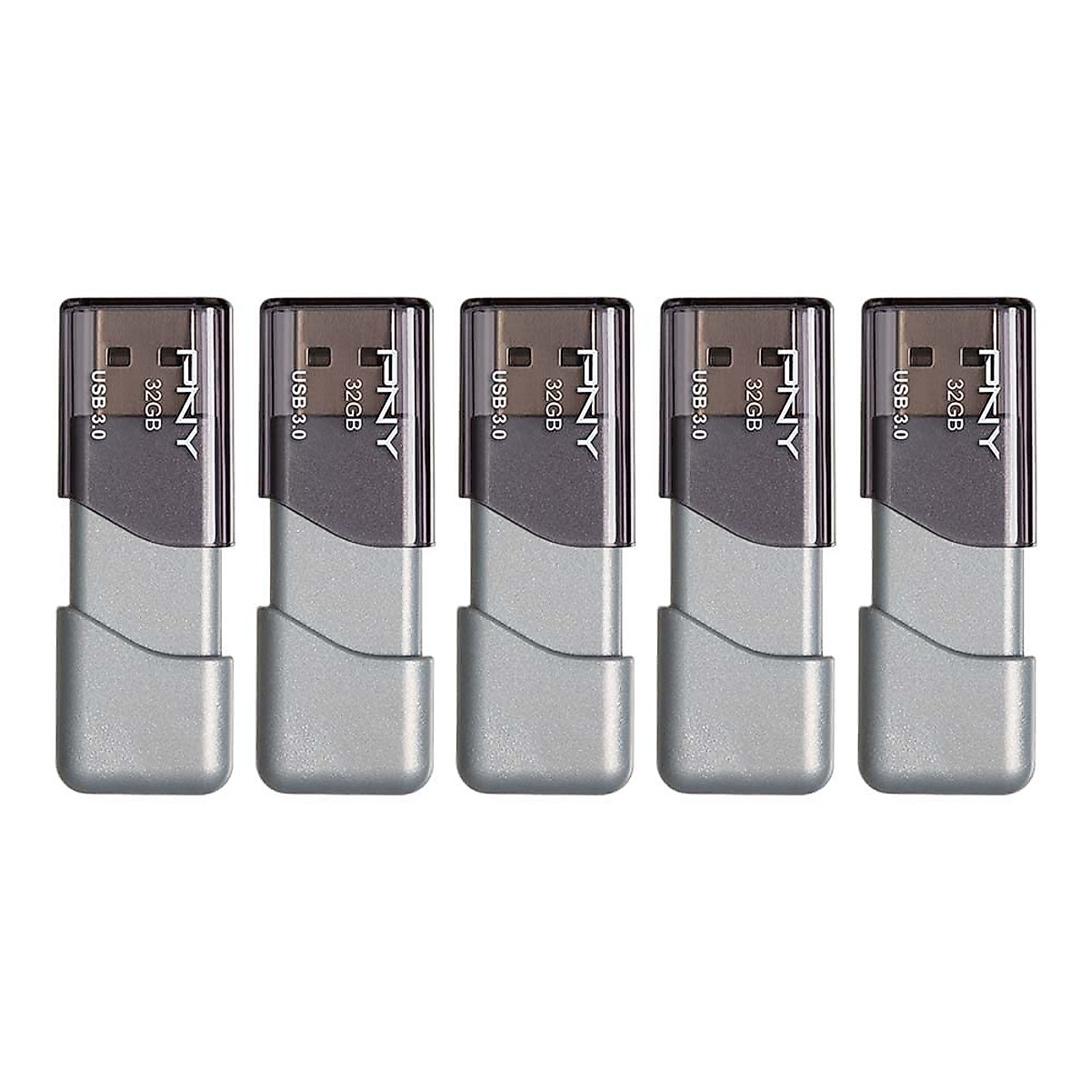 PNY 32GB Turbo Attache 3 USB 3.0 Flash Drive 5-Pack, Grey
