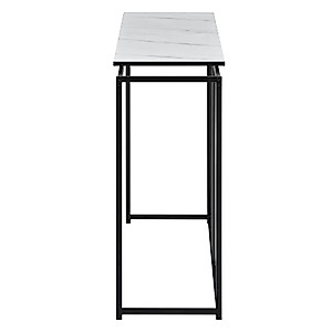 63" Modern Console Table, Rectangular Sofa Side Table with Faux Marble Tabletop Narrow Long Entryway Table with Black Metal Frame for Living Room, Couch, Hallway, Foyer, Kitchen Counter, White+Black