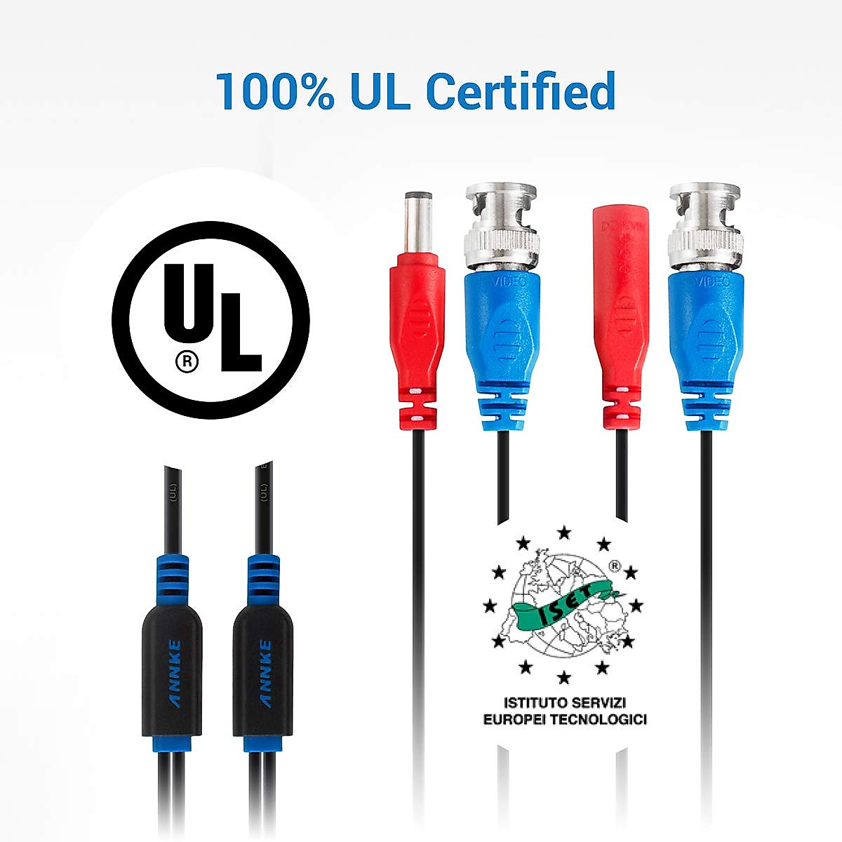 SANNCE 4-Pack 100ft BNC Video and Power Security Camera Cable with BNC Connectors and RCA Adapters for CCTV Camera System 100pcs Cable Clips (Black)