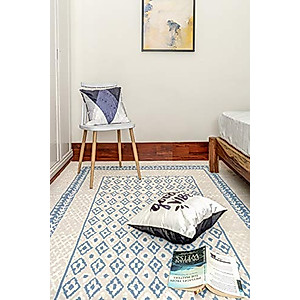 Furnish my Place Bordered Transitional Rug - 7 ft. 8 in. x 11 ft, Light Blue, Accent Rug with Geometric Pattern