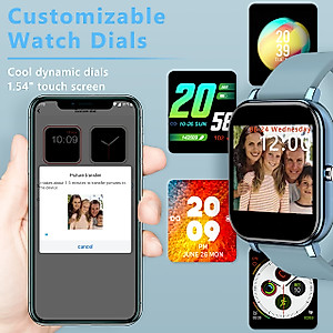 GECENinov Smart Watch, Activity Fitness Tracker with 1.54" Full Touch, Sleep Monitor, Heart Rate and Blood Oxygen Monitor, IP65 Waterproof Smartwatch Compatible with iPhone & Android Phones,Blue