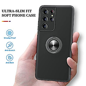 JAME for Samsung Galaxy S21 Ultra Case, [NOT for S21 or S21 Plus], Slim Soft Bumper Protective Case for Samsung S21 Ultra Case, with Invisible Ring Holder Kickstand for Galaxy S21 Ultra Case, Black
