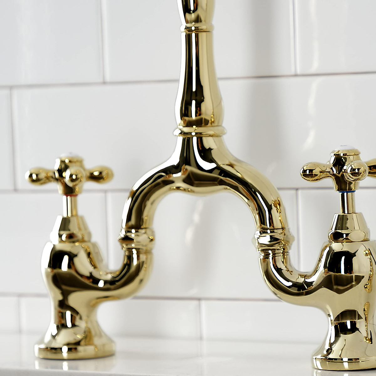 Kingston Brass KS7752AXBS English Country Bridge Kitchen Faucet, Polished Brass