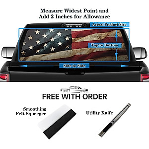 WILDLAVIE Truck Rear Window Perforated Decal Wrap Size 58" x 18" American Flag Graphic Vinyl Sticker Patriotic Decoration Fit Most Pickup Trucks SUV
