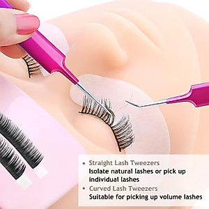 Arclon Isolation Lash Tweezers for Volume Eyelash Extension,Professional Precision Stainless Steel Las Purple 6.89inx1.5inx0.79in