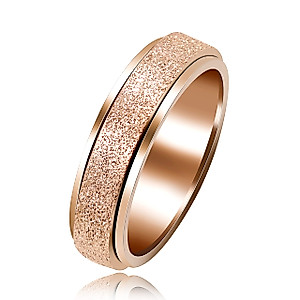 Uloveido Rose Gold Plated Spinner Wedding Ring, Stainless Steel Sandblast Rings Matte Finish Scrub Wedding Band for Women Y2179 (Size 8)